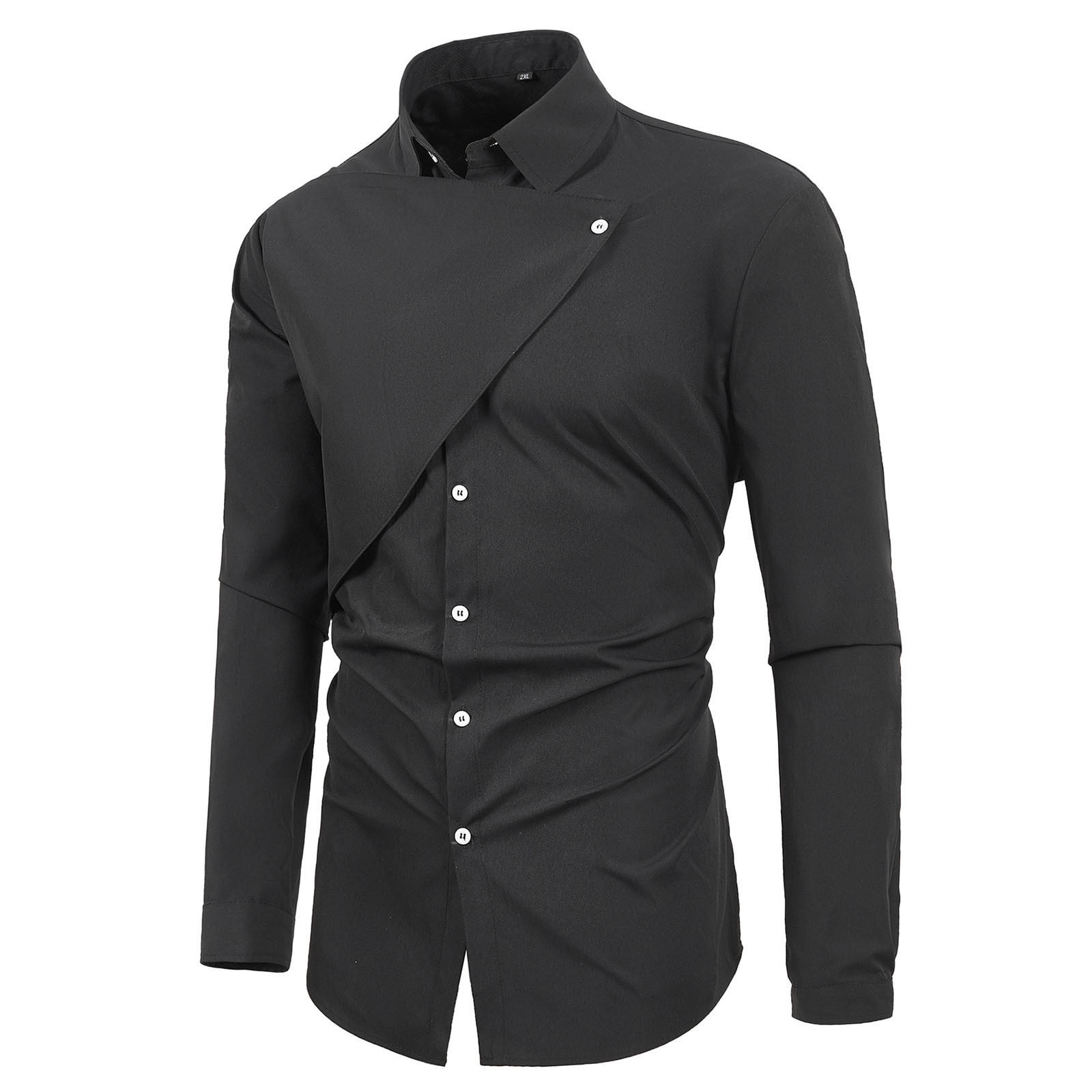 Mens Hipster Solid Slim Fit Long Sleeve Mandarin Collar Dress Shirts ...