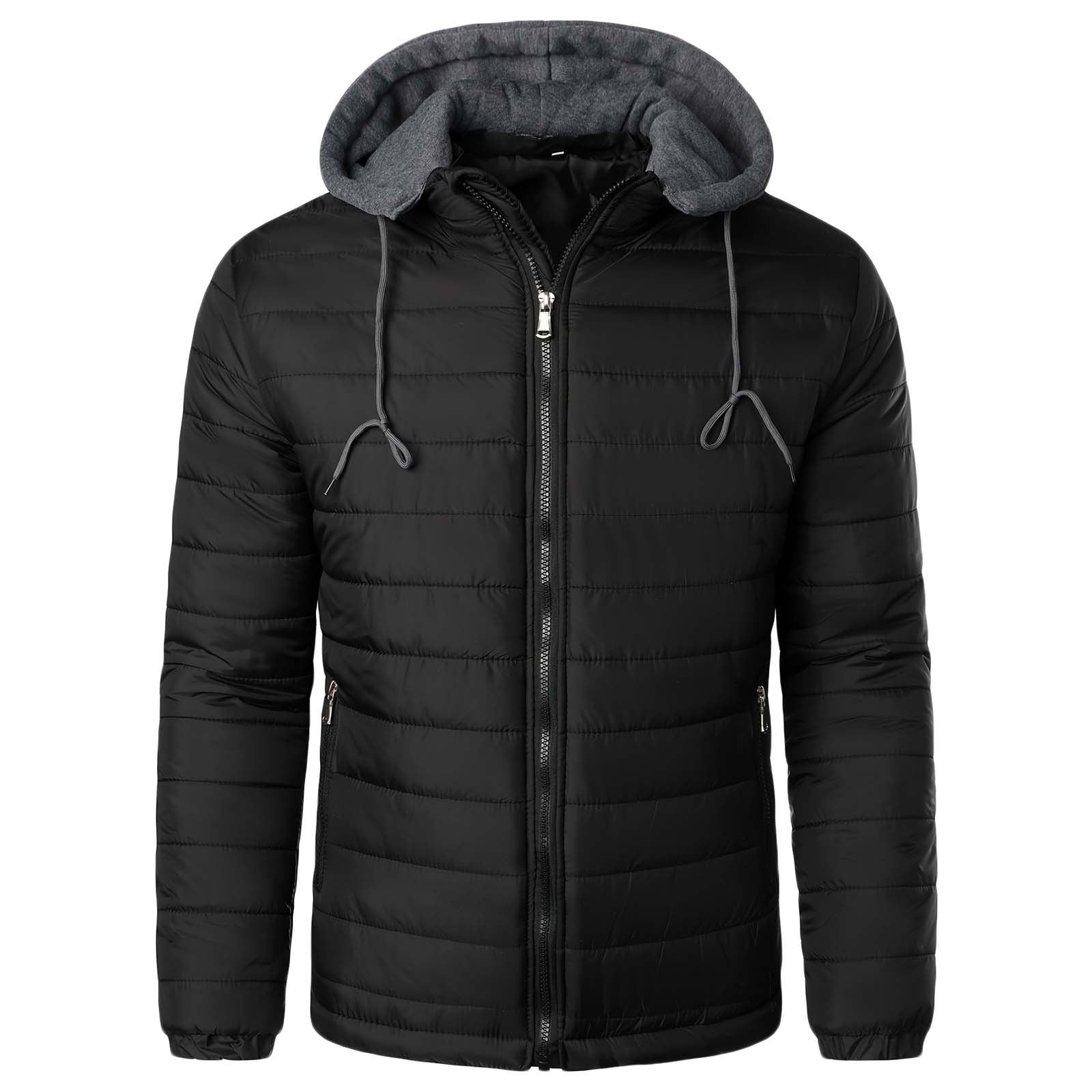 Mens Hooded Puffer Jacket Quilted Solid Long Sleeve Full Zip Mens Hooded Puffer Jacket Quilted Solid Long Sleeve Full Zip