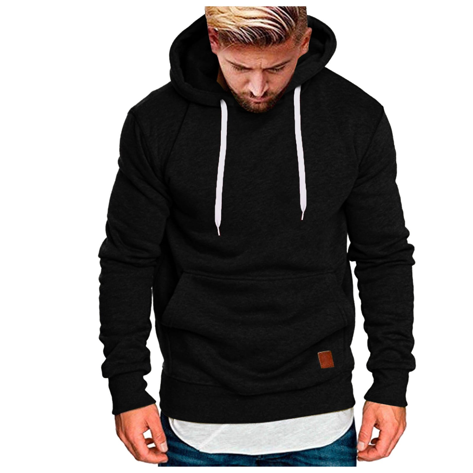 Mens Hoodie Solid Color Sweatshirt for Men, Plush Pullover Hooded ...