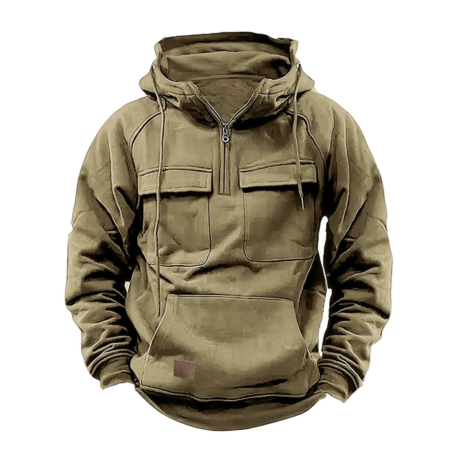 Mens Hoodies Clearance Quarter Zip Cargo Pullover Sweatshirt with Multi ...