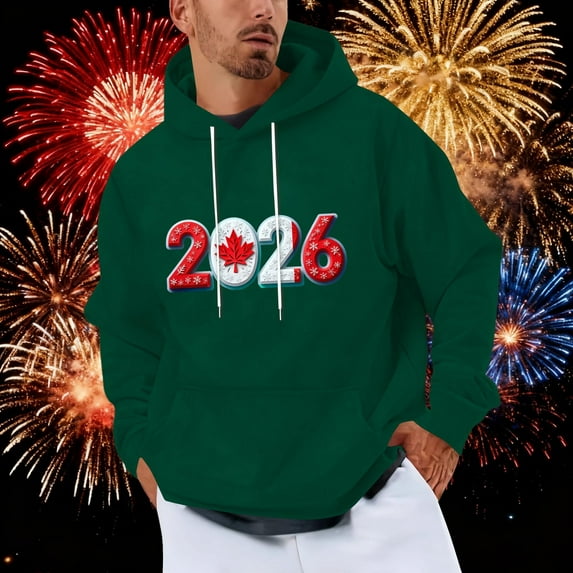 Mens Hoodies Long Sleeve Drawstring 2026 Print Happy New Year Pullover ...