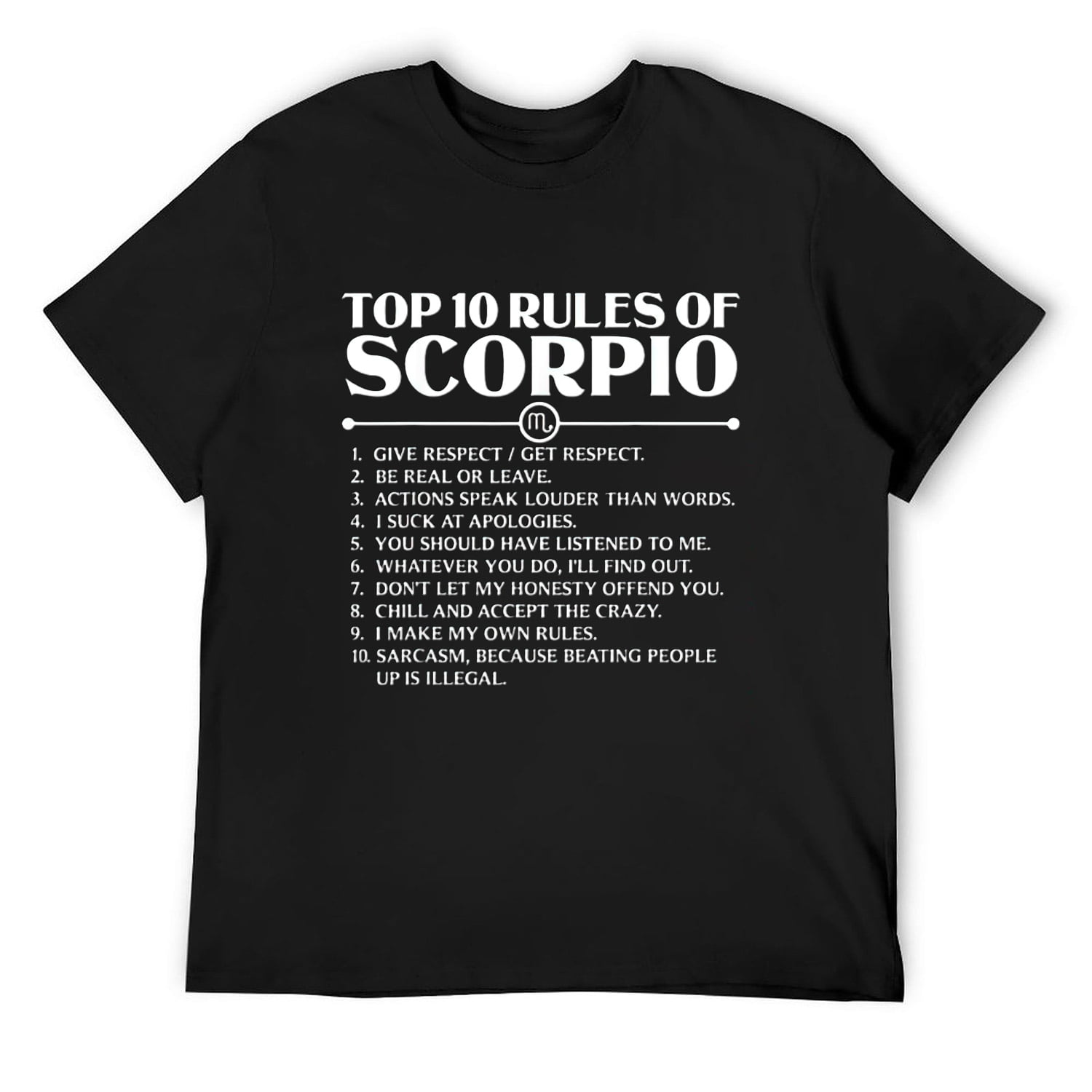 Mens Horoscope Symbols Astrology Sign Top 10 Rules Of Scorpio T-Shirt ...