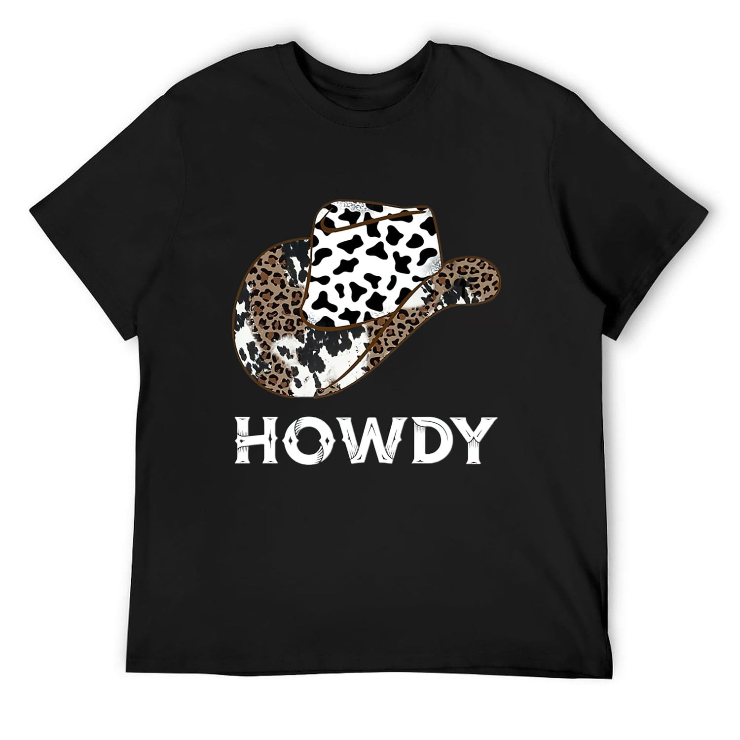 Mens Howdy Rodeo Western Cow/Leopard Print Hat Southern Cowgirl T-Shirt ...