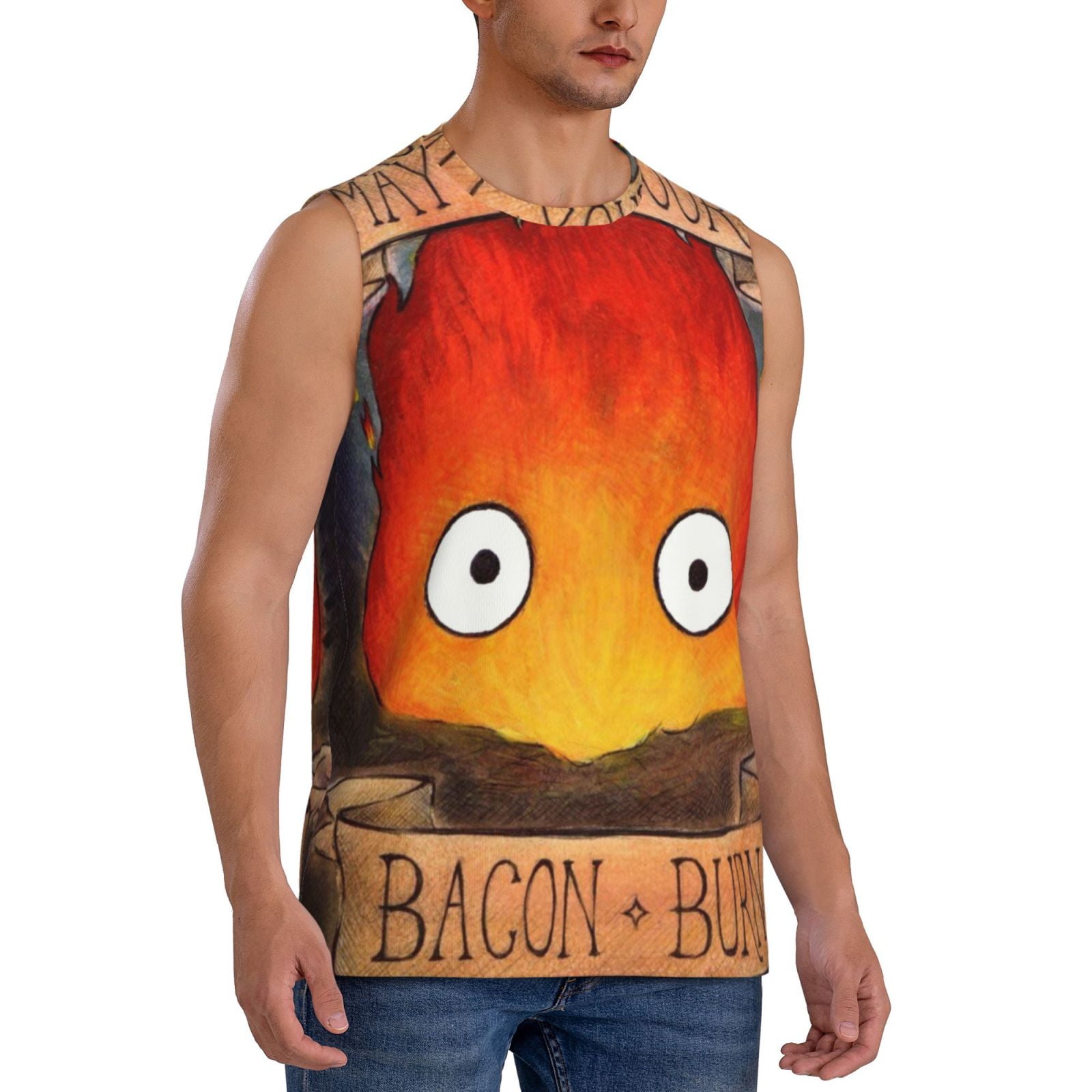 Mens Howls Moving Castl Fire Tank Top Summer Sleeveless Shirts for Men ...