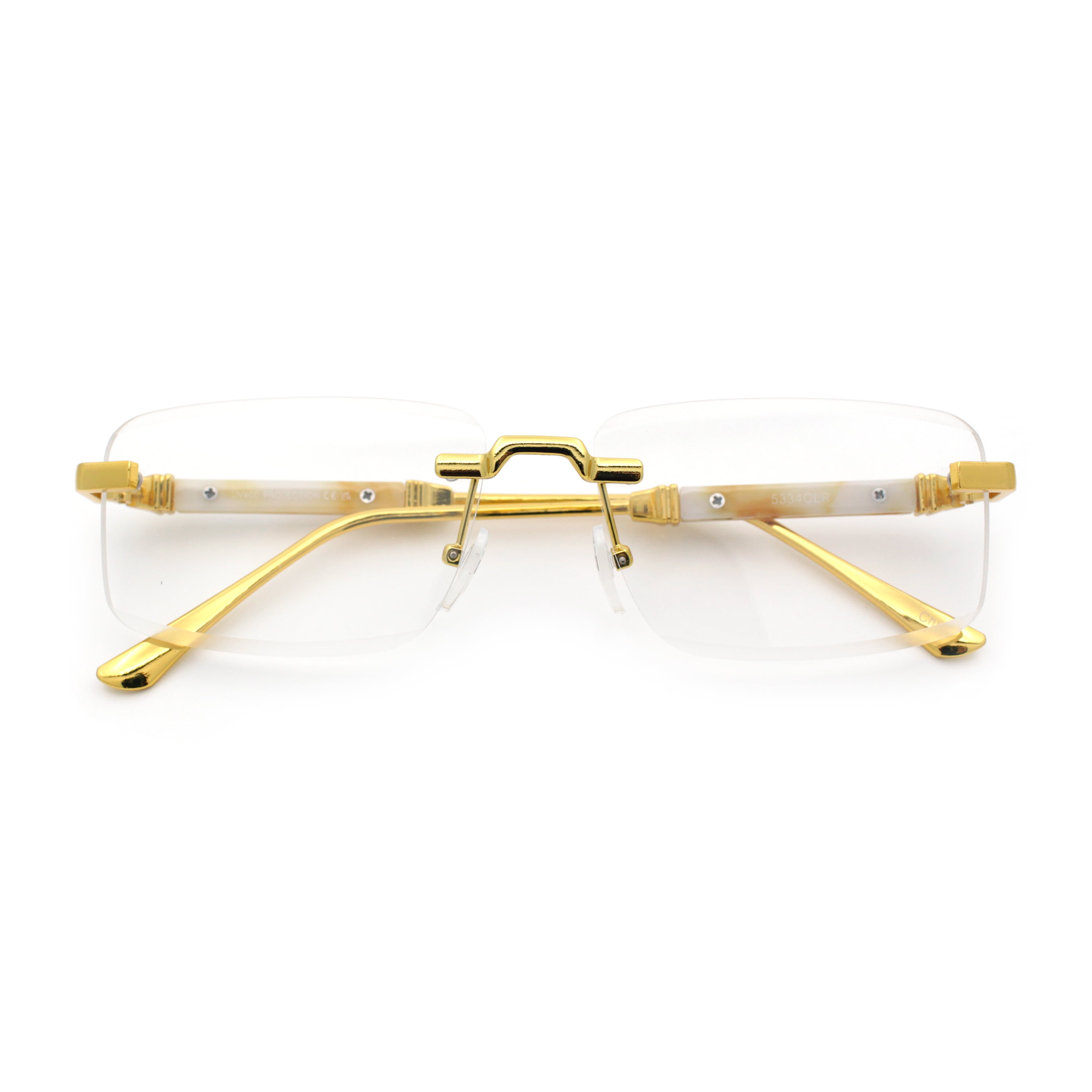 Mens Hustler Rimless Narrow Rectangle Metal Rim Fashion Eyeglasses Gold ...