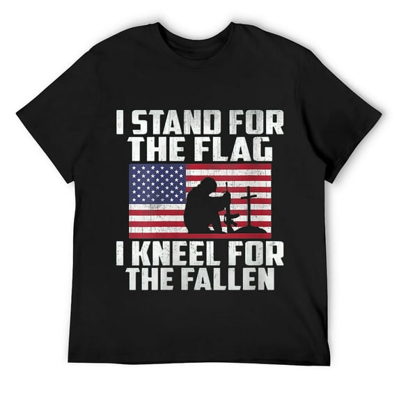 Mens I Stand For The Flag Kneel For The Fallen Memorial Day Round Neck ...