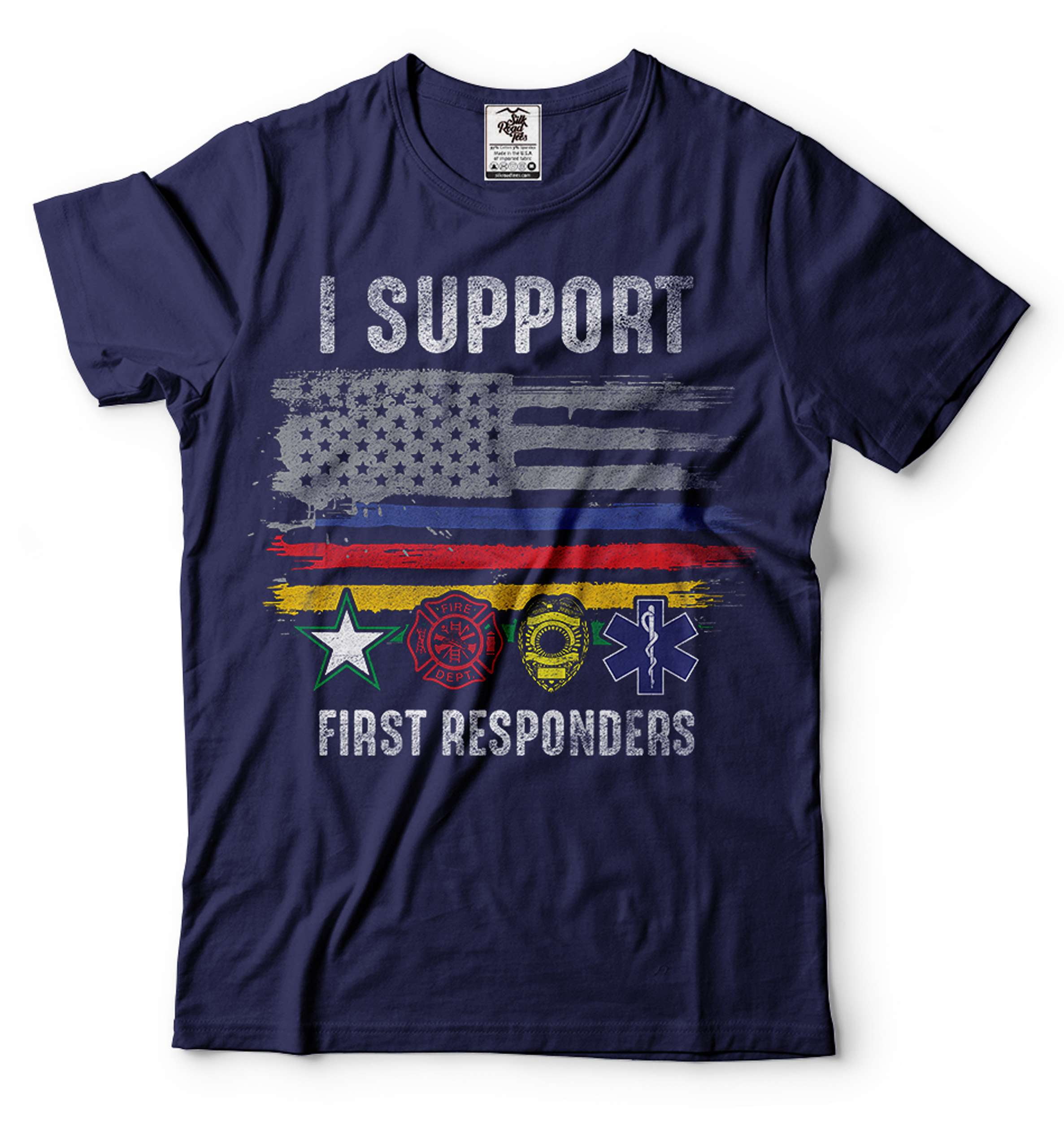 Mens I Support First Responders Shirt USA Patriotic Flag Shirt Police ...