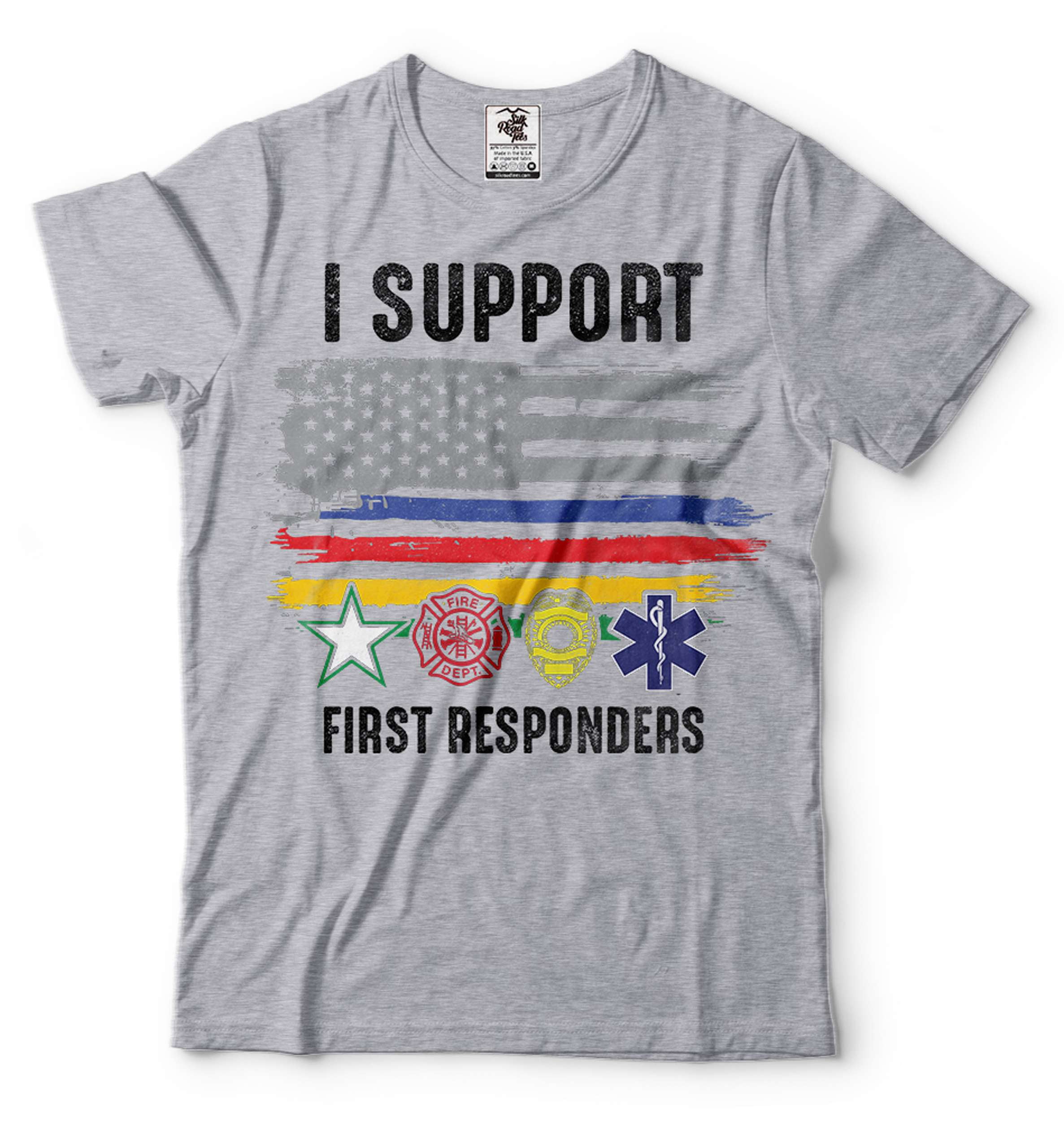 Mens I Support First Responders Shirt USA Patriotic Flag Shirt Police ...