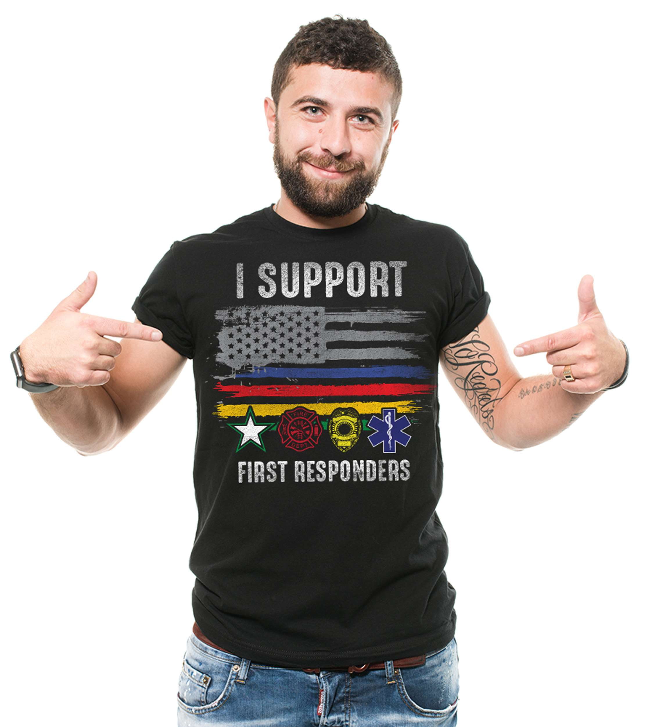 Mens I Support First Responders Shirt USA Patriotic Flag Shirt Police ...