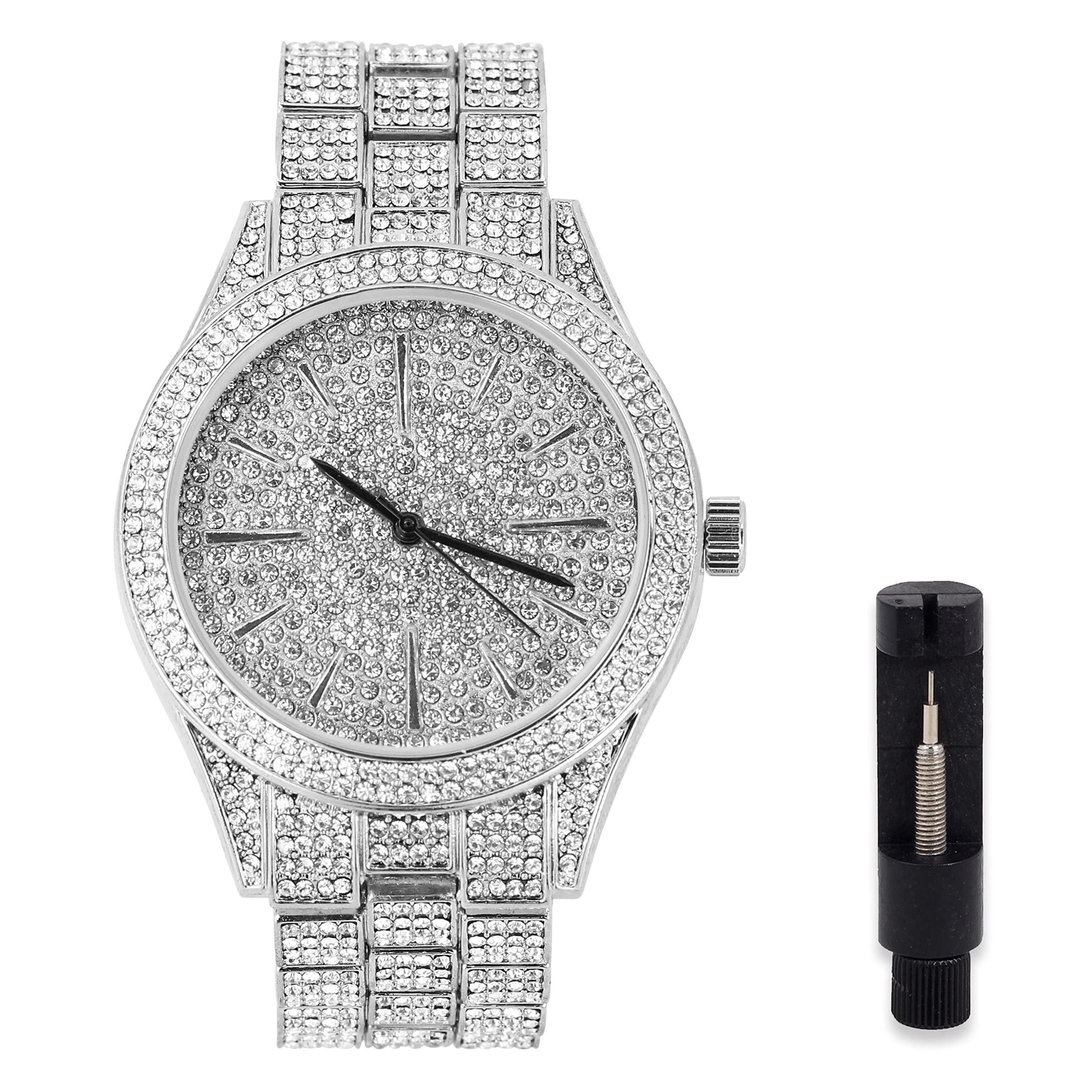Mens Iced Out 42mm Diamond Watch with Simulated Diamonds and Bling Dial ...