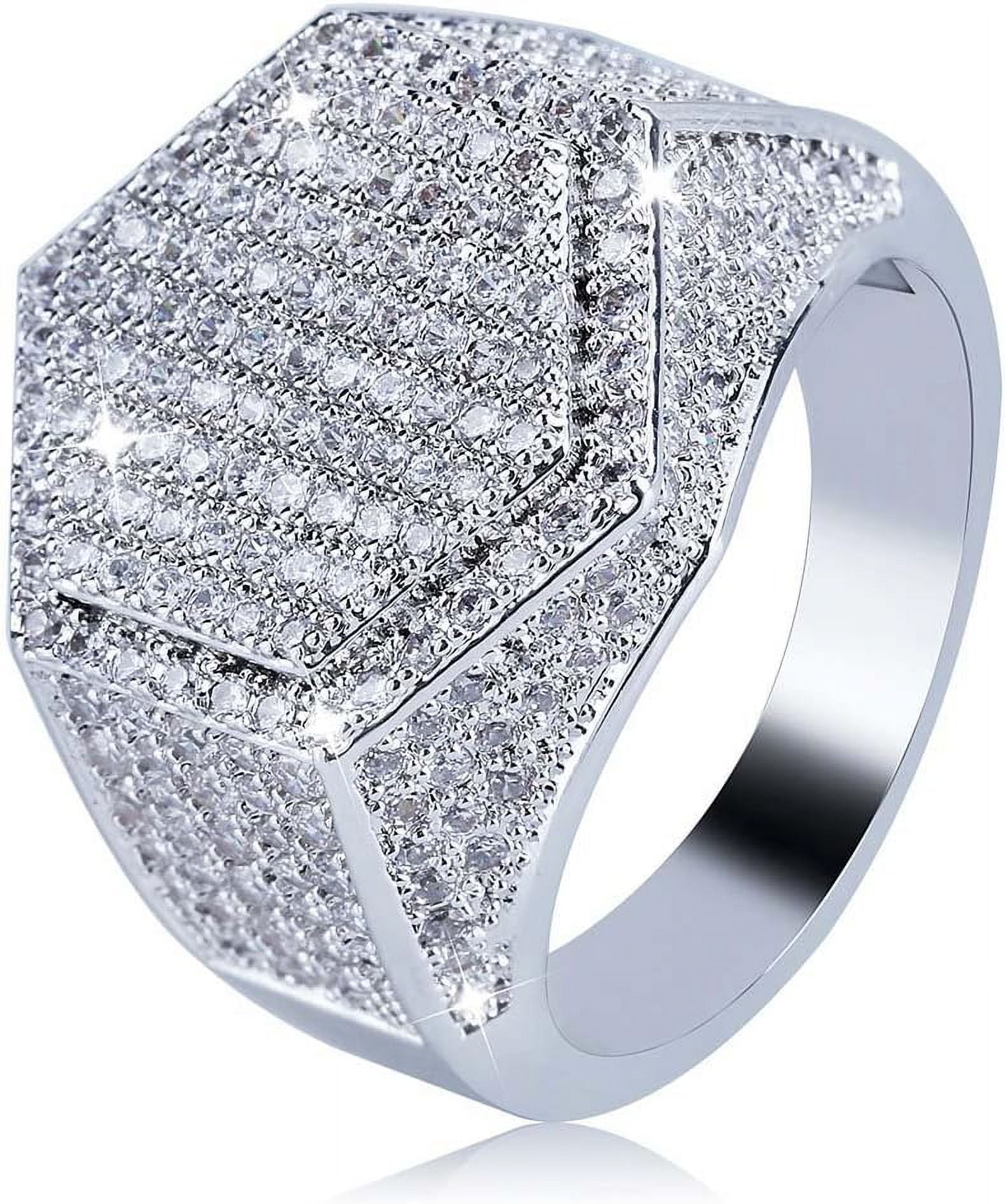 Mens Iced Out CZ Hexagon Bling Pinky Ring 18k gold Plated Hip Hop Ring ...