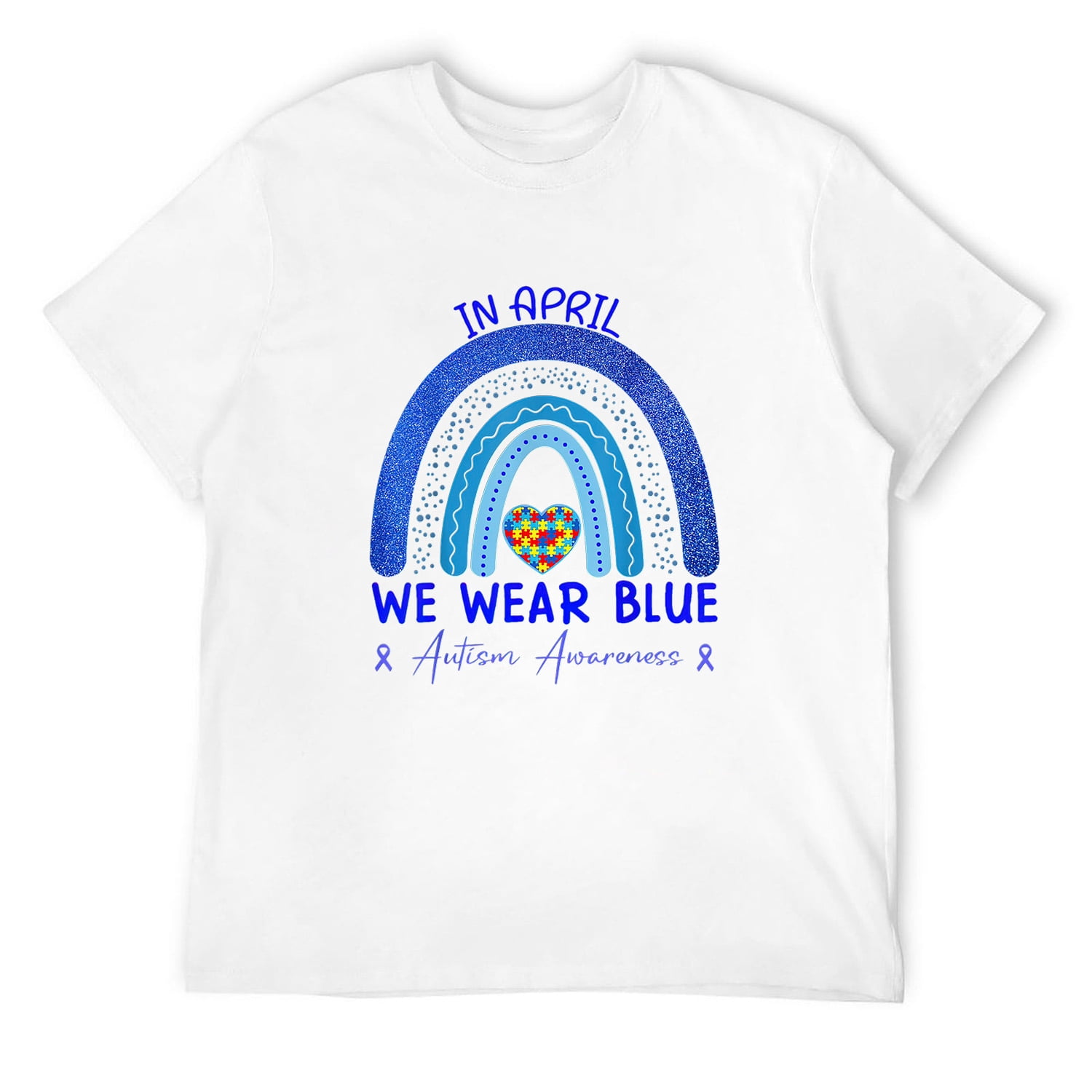 Mens In April We Wear Blue Autism Awareness Month Puzzle Rainbow T ...