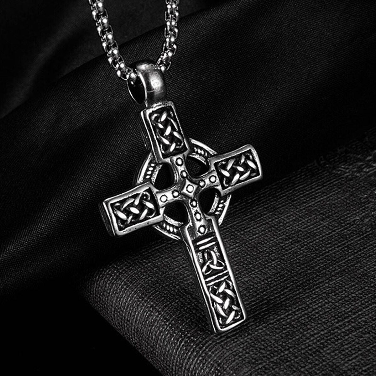 Mens Irish Celtic Trinity Knot Cross Pendant Necklace Chain Stainless ...
