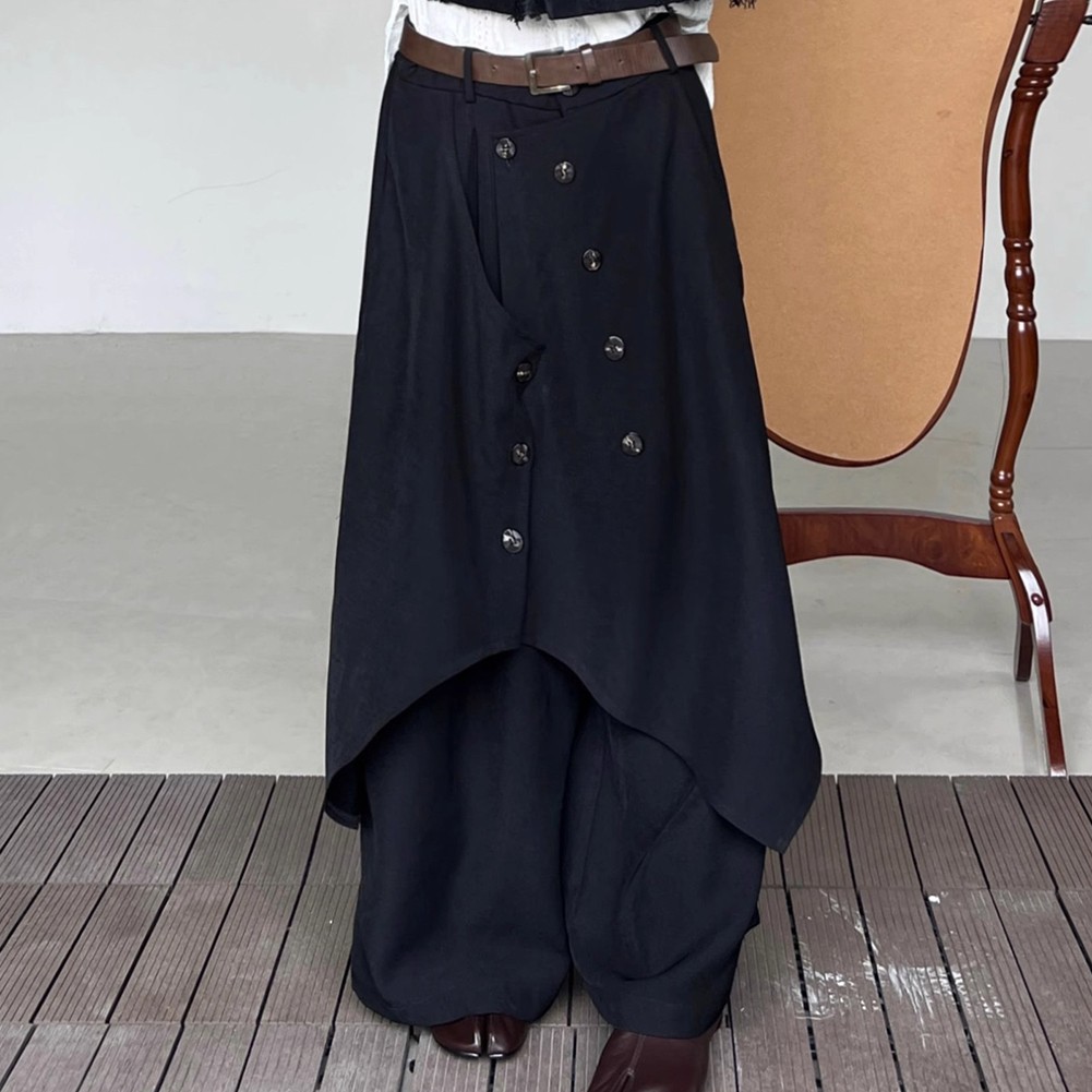 Mens Irregular Pants Button Streetwear Solid Vintage Loose Wide Leg ...