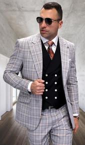 Statement Men's Wool Plaid Modern Fit Suit with Vest Black 3 Piece ...