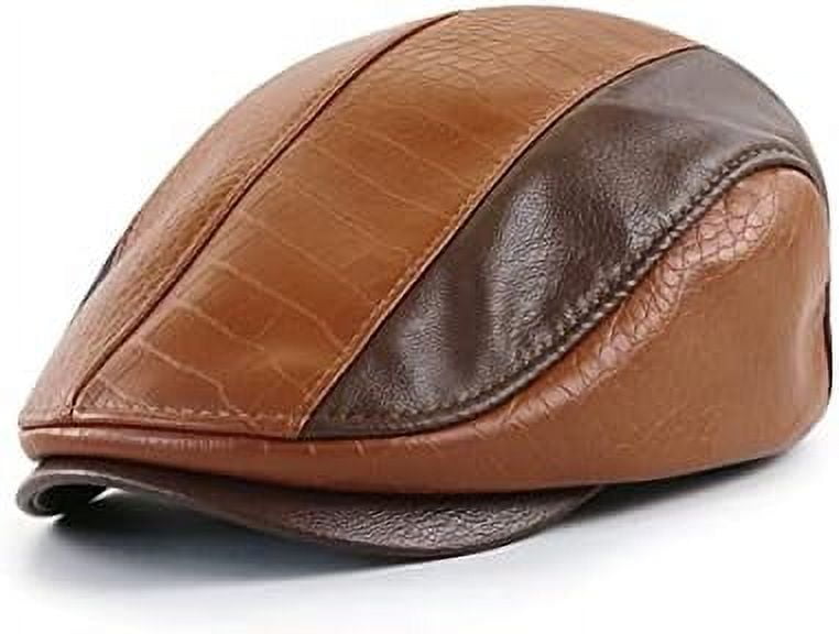 Mens Ivy Cap PU Leather Newsboy Hat Adjustable Beret Caps Classic Golf ...