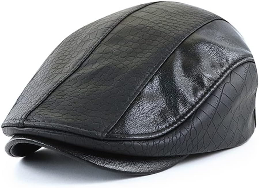 Mens Ivy Cap PU Leather Newsboy Hat Adjustable Beret Caps Classic Golf ...
