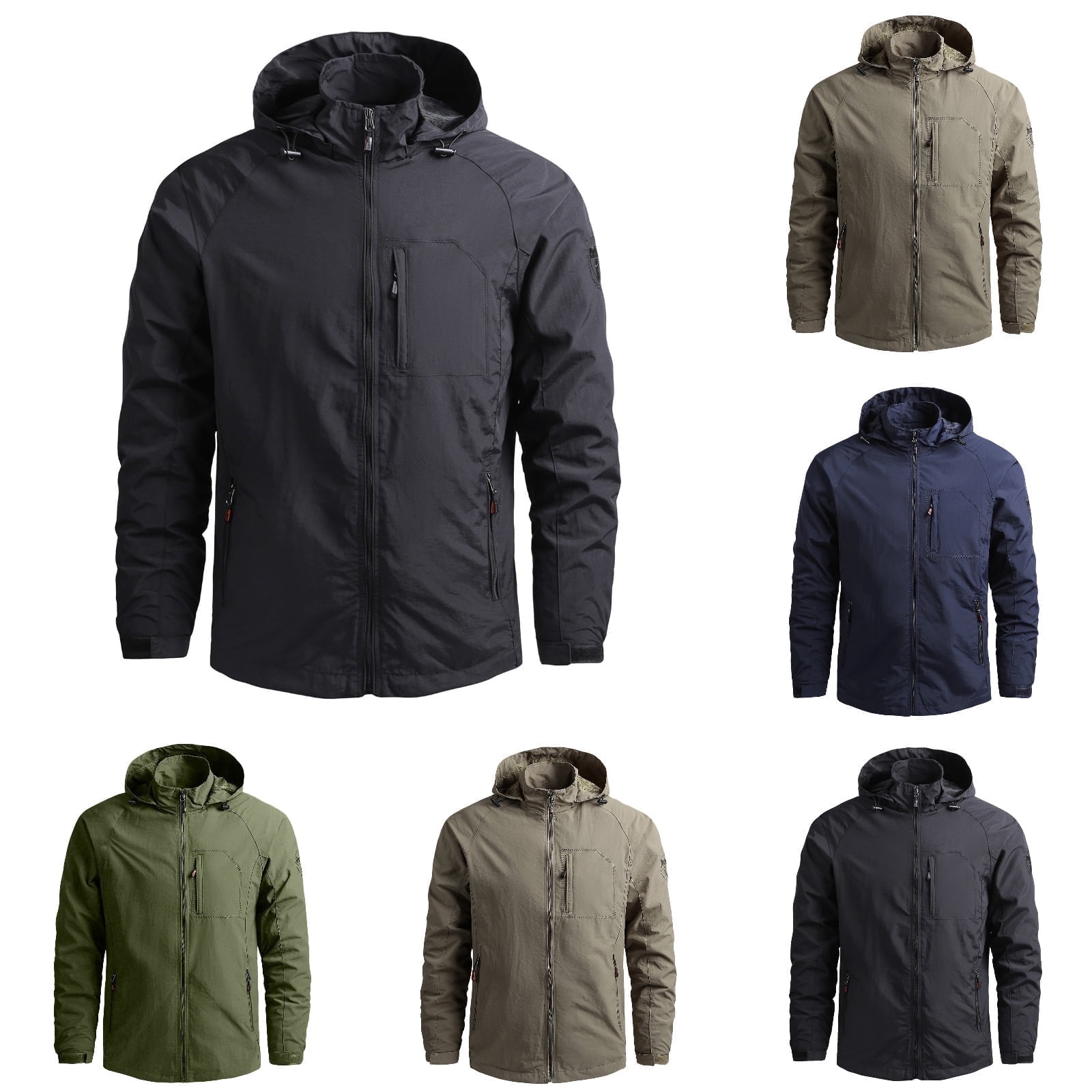 Mens Jackets Zip Up Waterproof Detachable Hooded Jacket Lightweight ...
