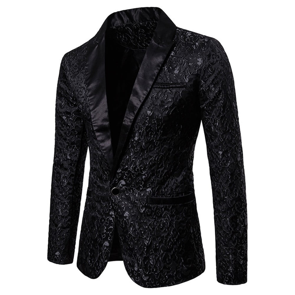 Mens Jacquard Party Dress Suit Jacket Wedding Single Button Blazer ...