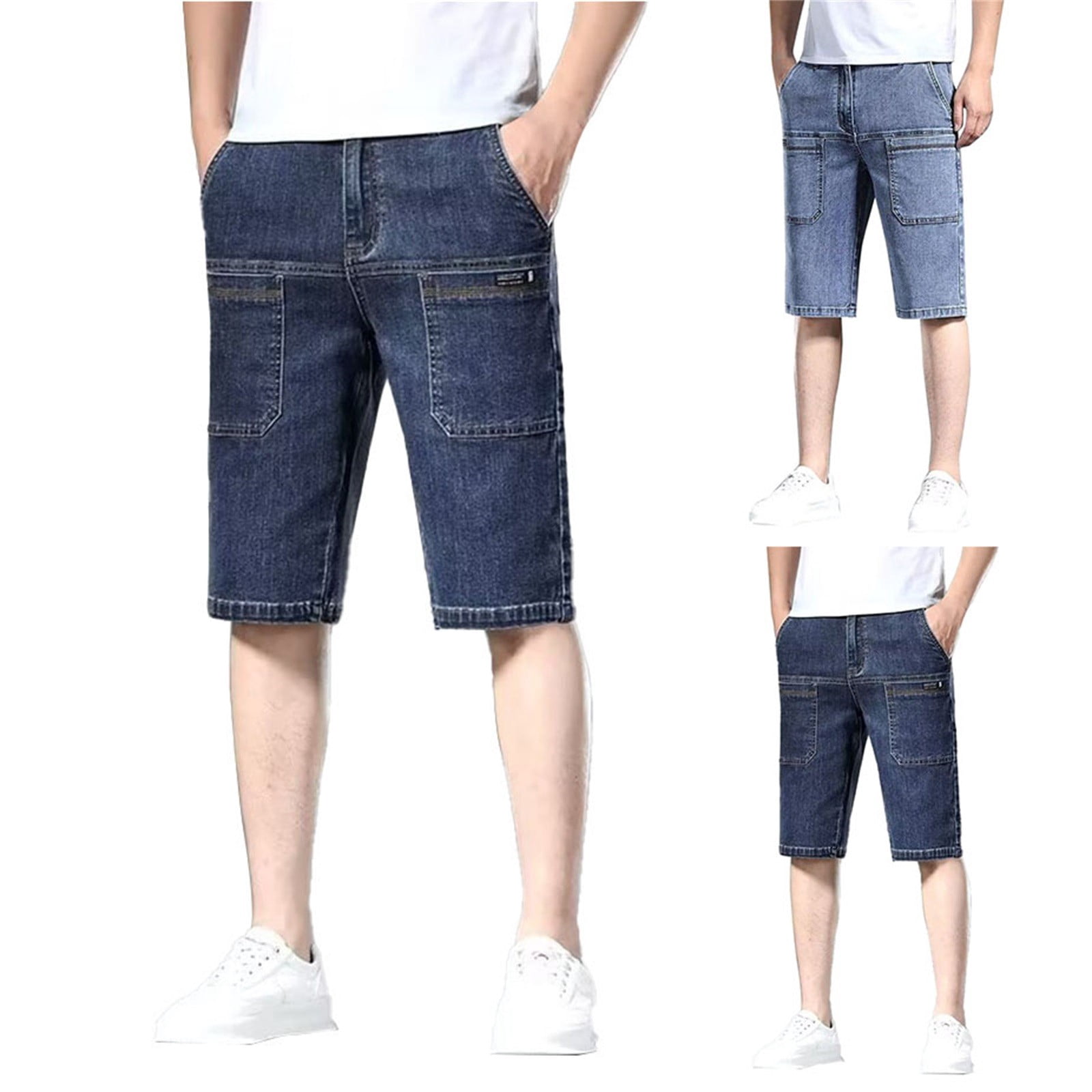 Mens Jean Shorts Casual Ripped Slim Fit Denim Shorts Stretch Skinny ...