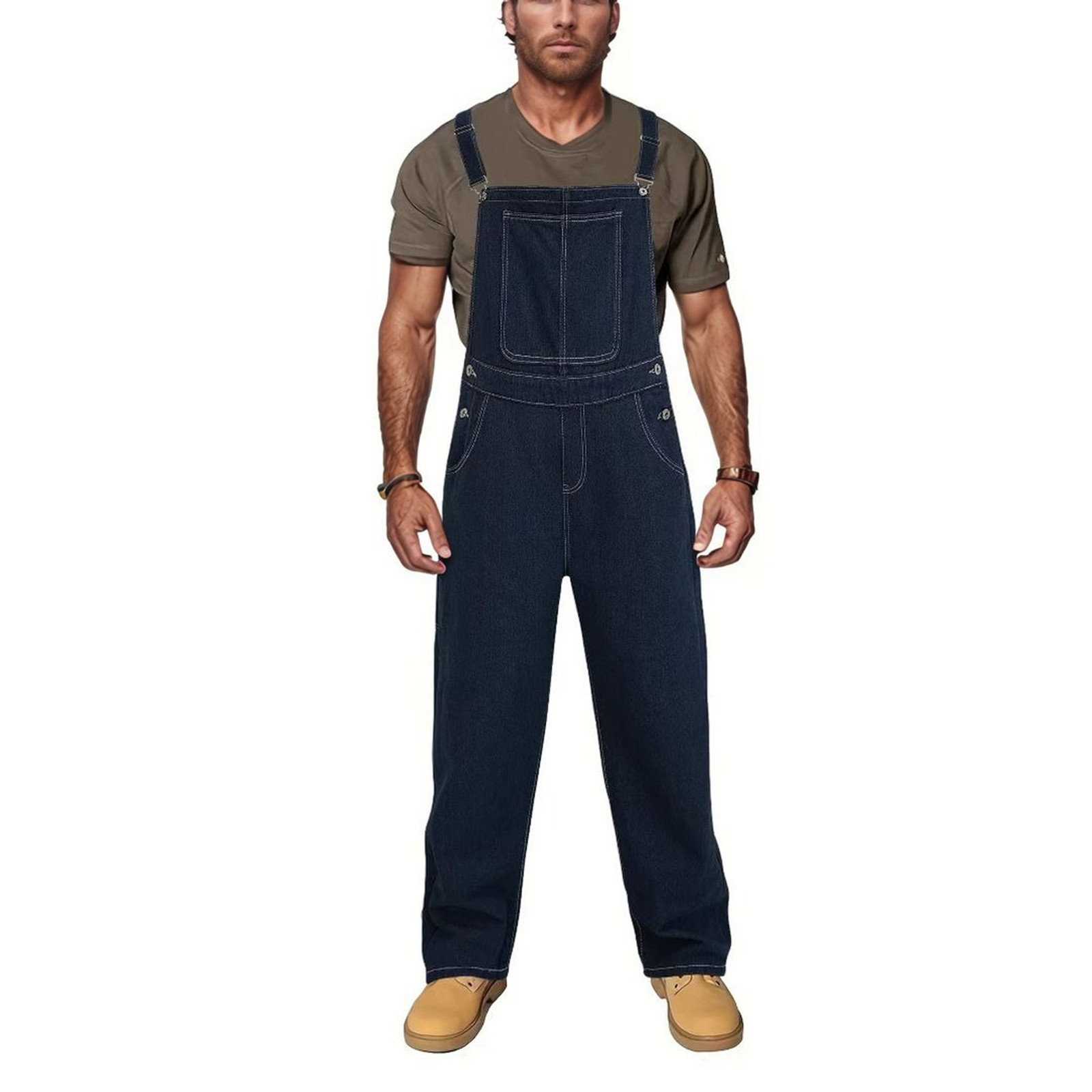 Mens Jeans Bootcut Dark Blue Versatile Overalls Denim Suspenders ...