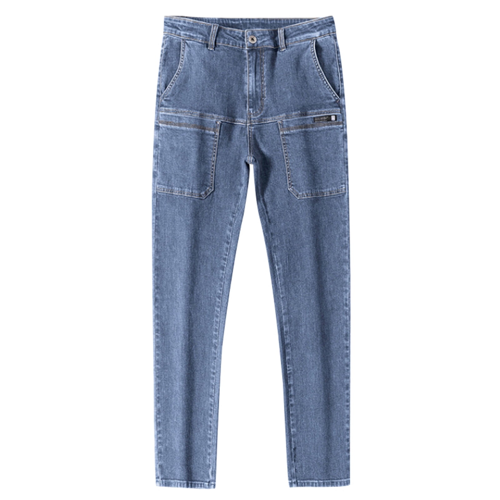 Mens Jeans Regular Fit Mens Fashion Casual Pocket Waist Solid Color ...