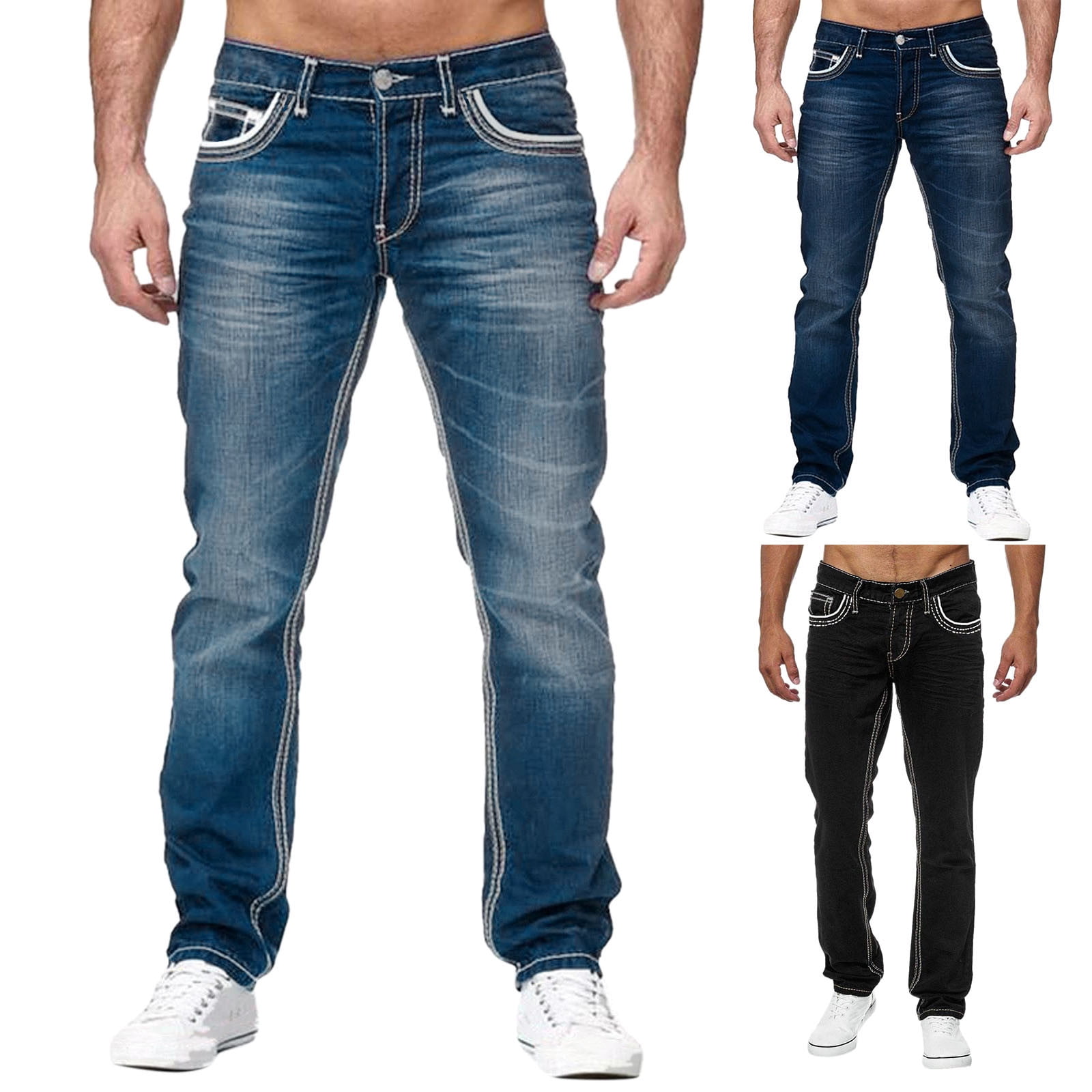 Mens Jeans Regular Fit Mens Spring Summer Casual Bodybuilding Pocket ...