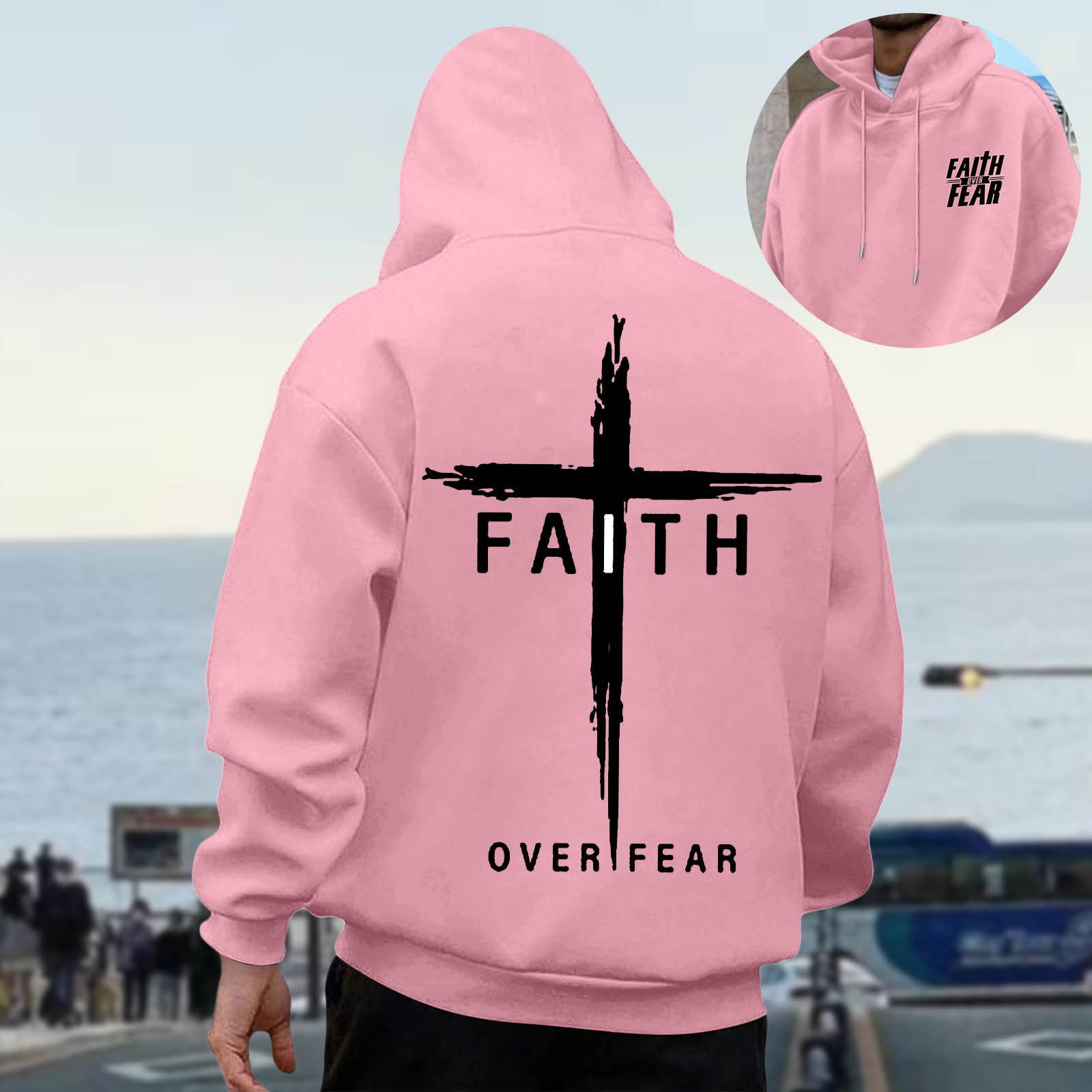 Mens Jesus Hoodie Cross Print Faith Christian Religious Sayings ...
