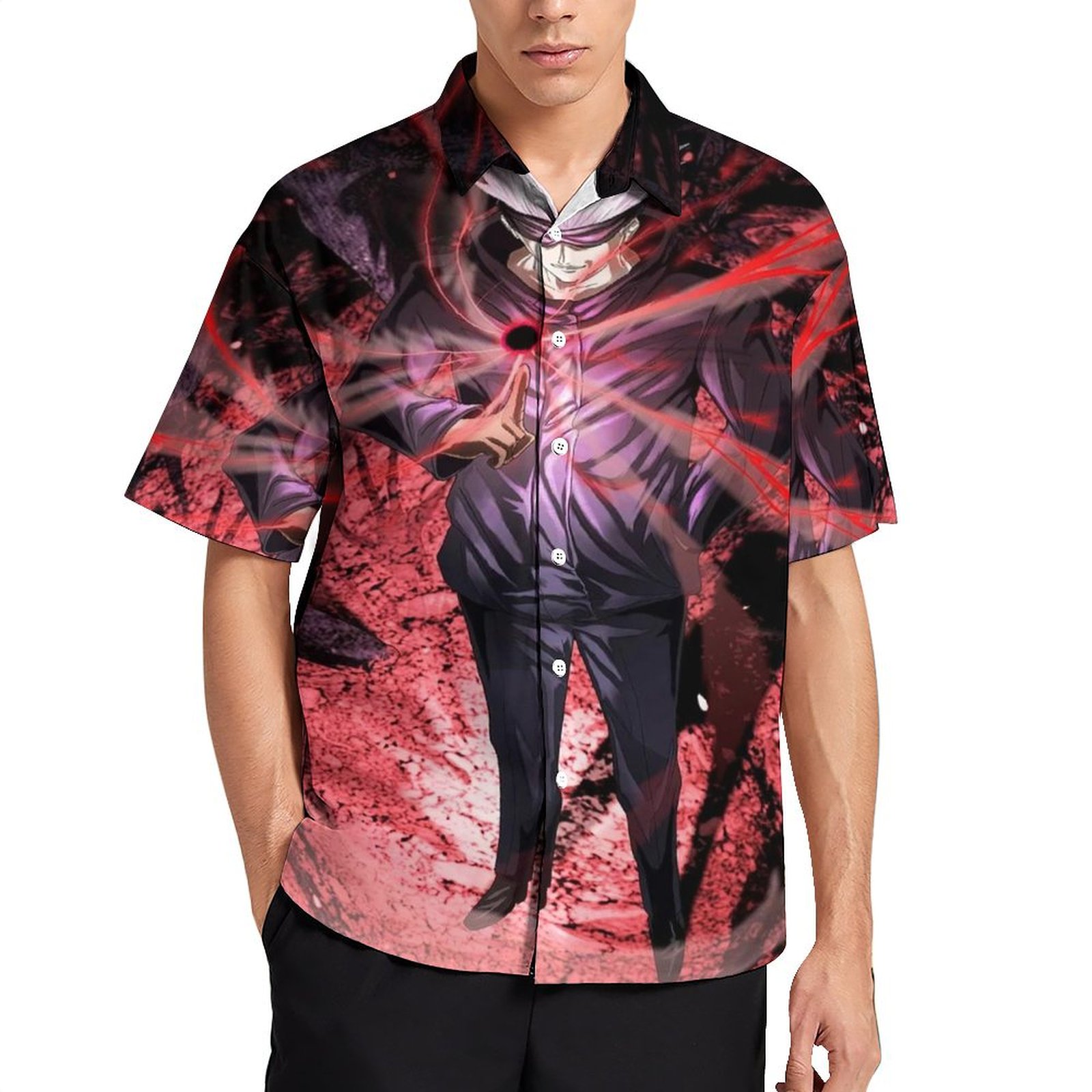 Mens Jujutsu Kaisen Gojo Button Down Short Sleeve Dress Shirt Novelty ...