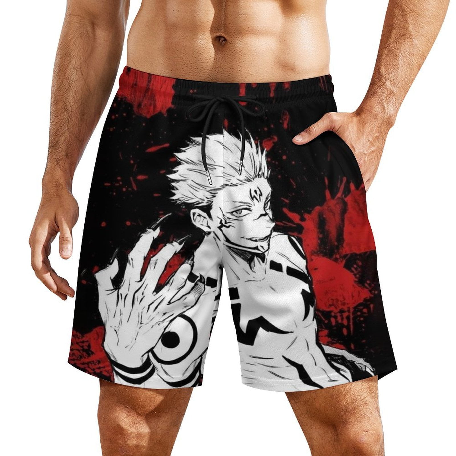 Mens Jujutsu Kaisen Gojo Swim Trunks with Compression Liner Quick Dry ...