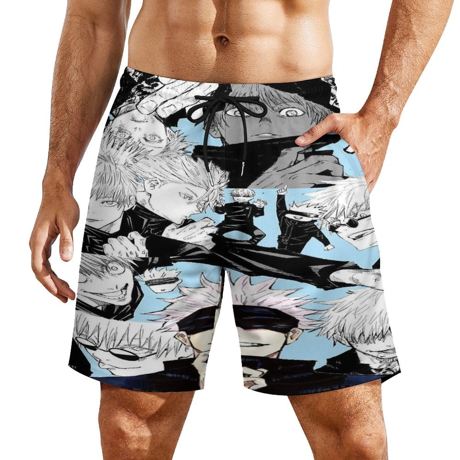 Mens Jujutsu Kaisen Gojo Swim Trunks with Compression Liner Quick Dry ...