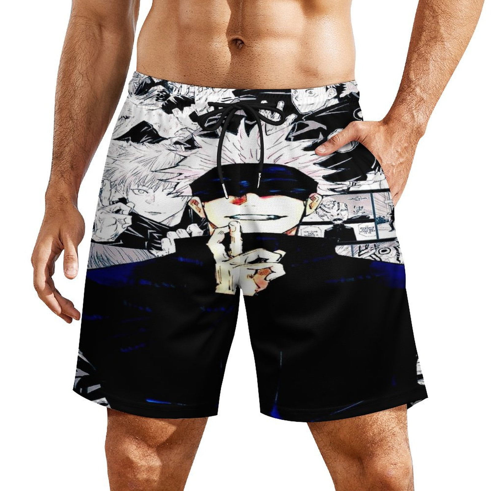 Mens Jujutsu Kaisen Gojo Swim Trunks with Compression Liner Quick Dry ...