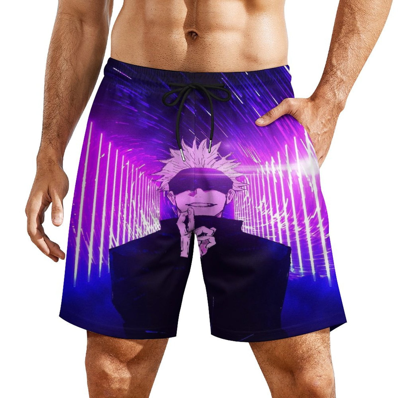 Mens Jujutsu Kaisen Gojo Swim Trunks with Compression Liner Quick Dry ...