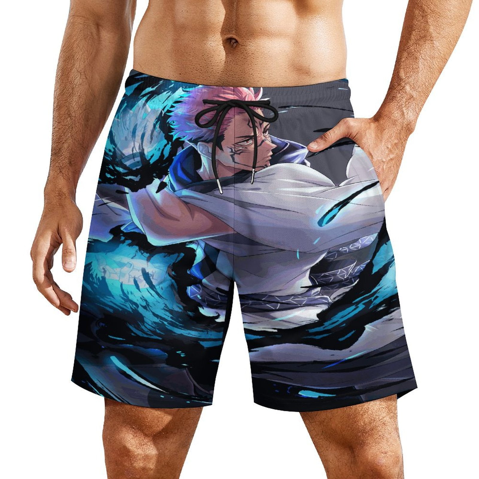 Mens Jujutsu Kaisen Swim Trunks with Compression Liner Quick Dry ...