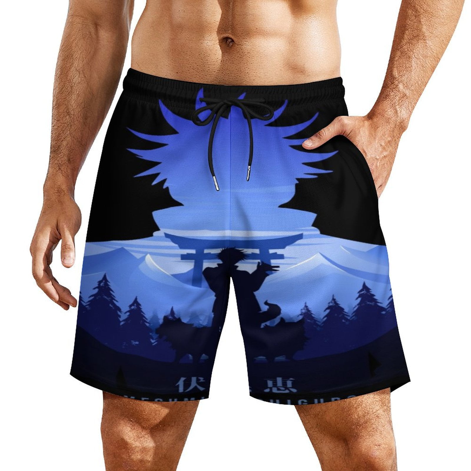 Mens Jujutsu Kaisen Swim Trunks with Compression Liner Quick Dry ...