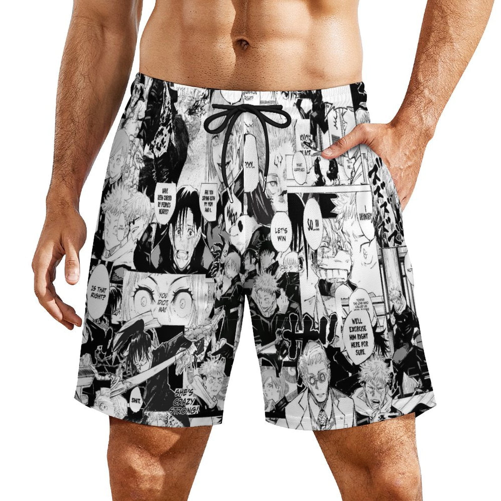 Mens Jujutsu Kaisen Swim Trunks with Compression Liner Quick Dry Swimsuit Short Hawaiian Beach ...