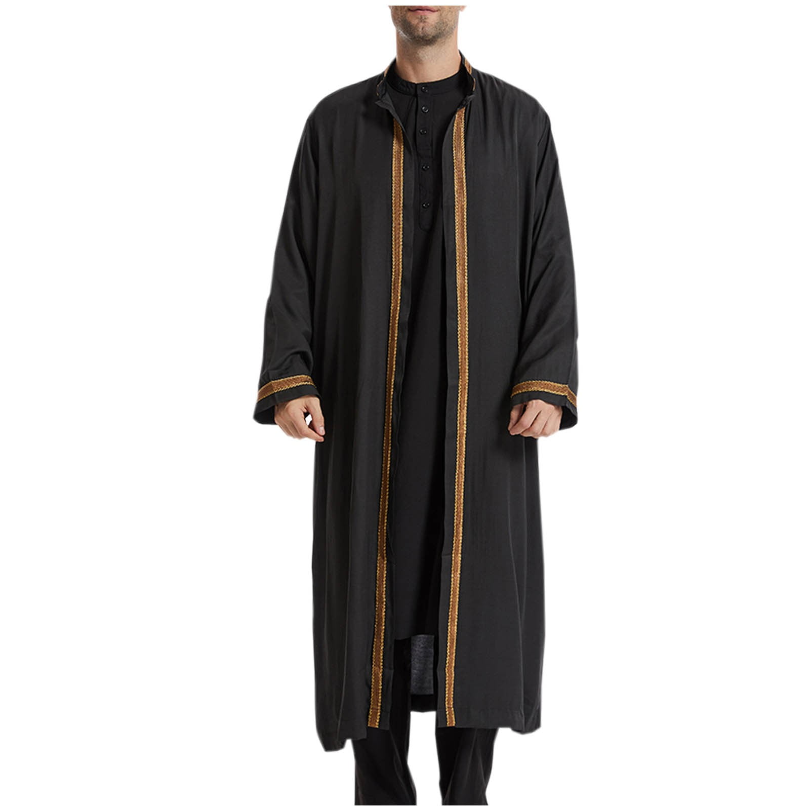 OGLCCG Mens Kaftan Thobe Cotton Islamic Arabic Long Sleeve Robe Casual ...