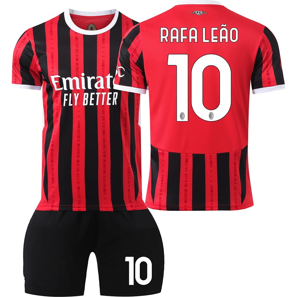 Mens/Kids 24/25 Season Soccer Activewear #10 Rafa Leao Soccer Jersey Fashion Sports T-Shirt Red ...