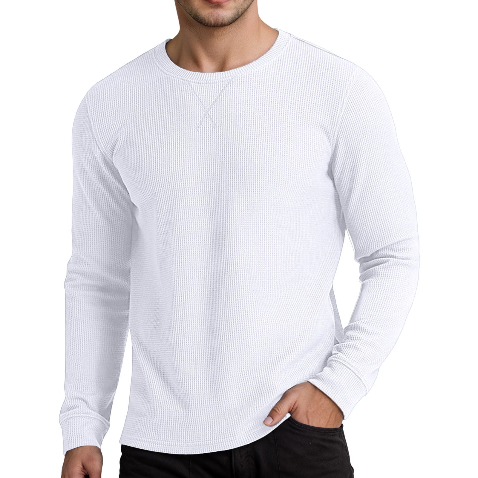 Mens Knit Polo Long Sleeve Thermal Texture Base Layer Comfort Wear Mens ...