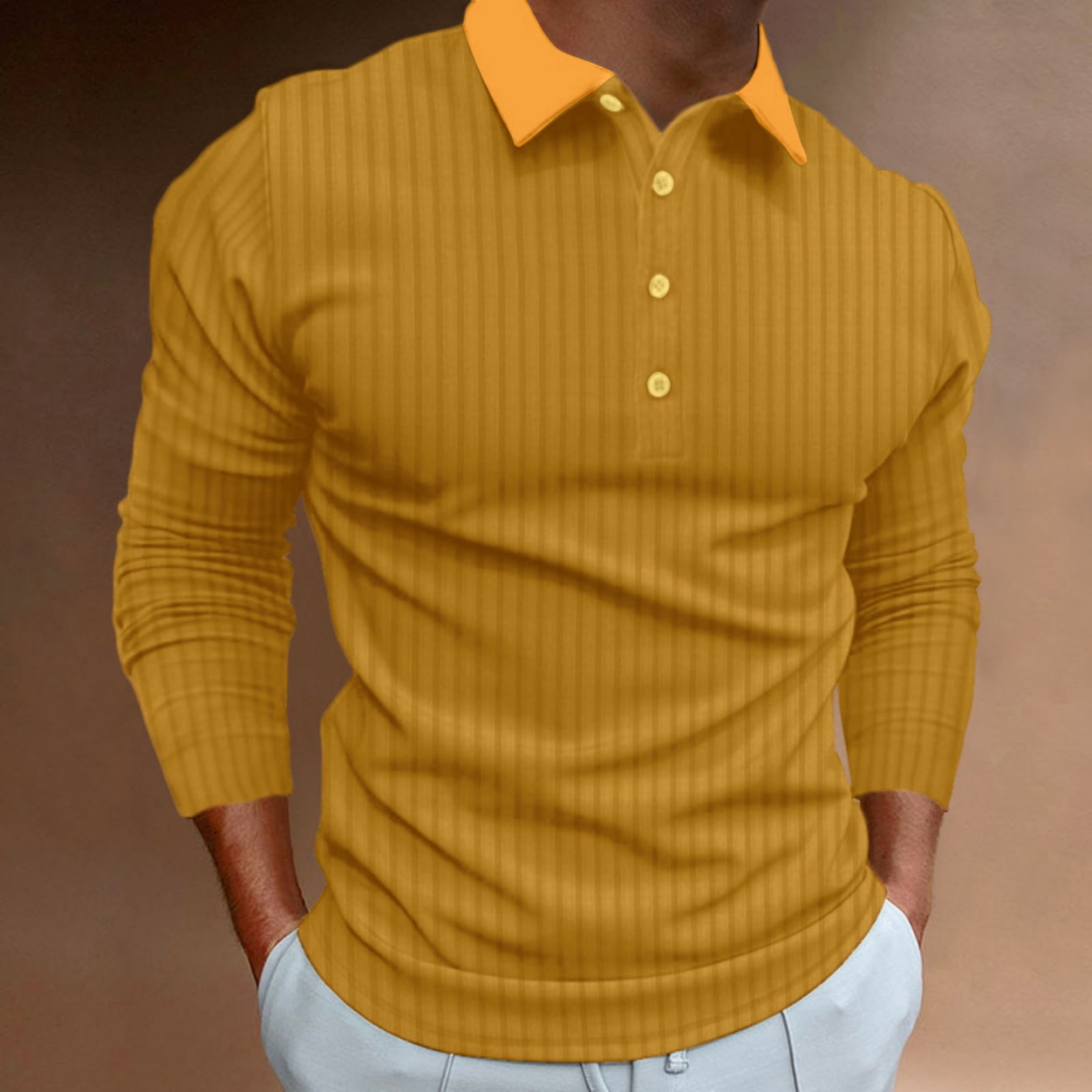 Mens Knit Polo Shirts Casual Long Sleeve Classic Polo Shirts Button ...