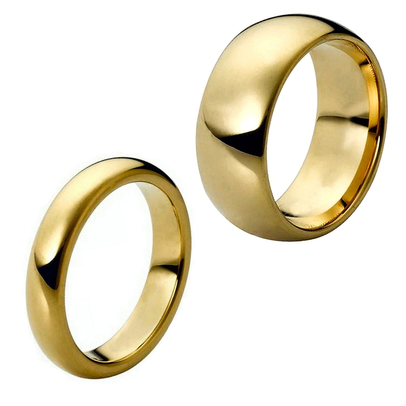 Mens & Ladies 8MM/6MM Gold Plated Classic Dome Tungsten Carbide Wedding ...