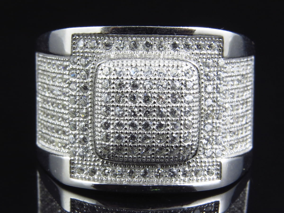 Mens Ladies .925 Sterling Silver Simulated Diamonds Ring In White Gold ...