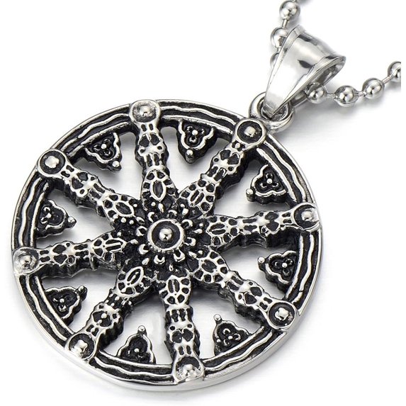 Mens Large Steel Dharma Chakra Pendant Dharma Wheel of Law Symbol ...
