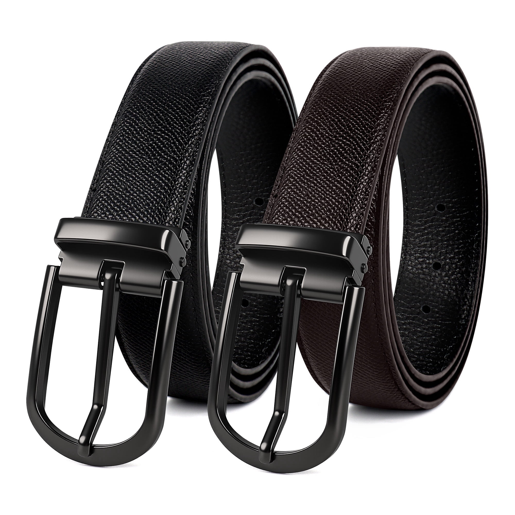 2 Pack Mens Belts Leather Belt with Alloy Single Prong Buckle 1 1/2 ...
