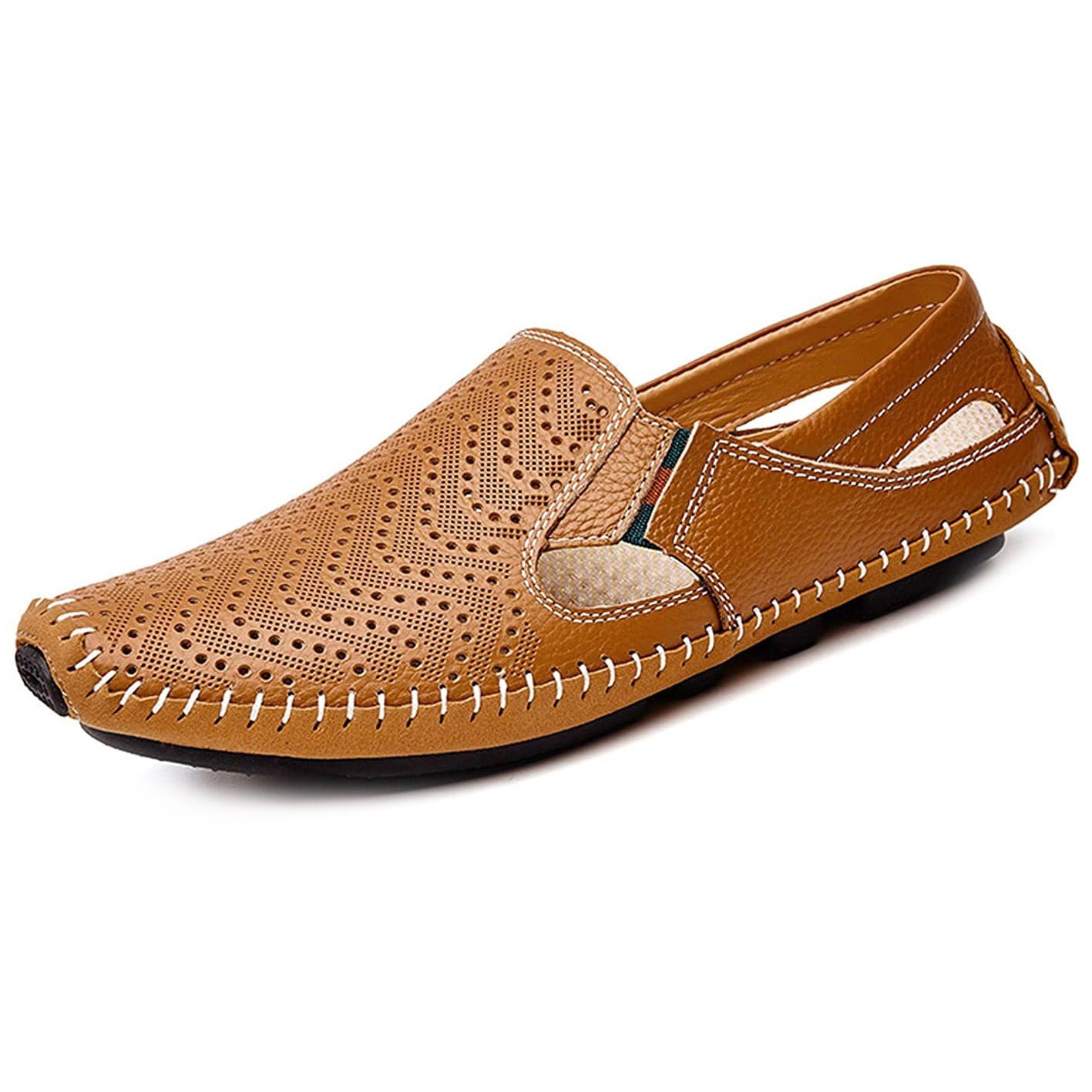 Mens Leather Driving Loafer Lightweight Slip-on Breathable Walking Boat ...