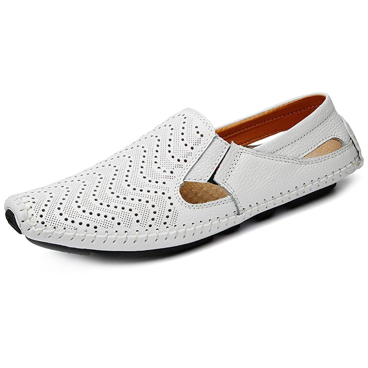 Mens Leather Driving Loafer Lightweight Slip-on Breathable Walking Boat ...