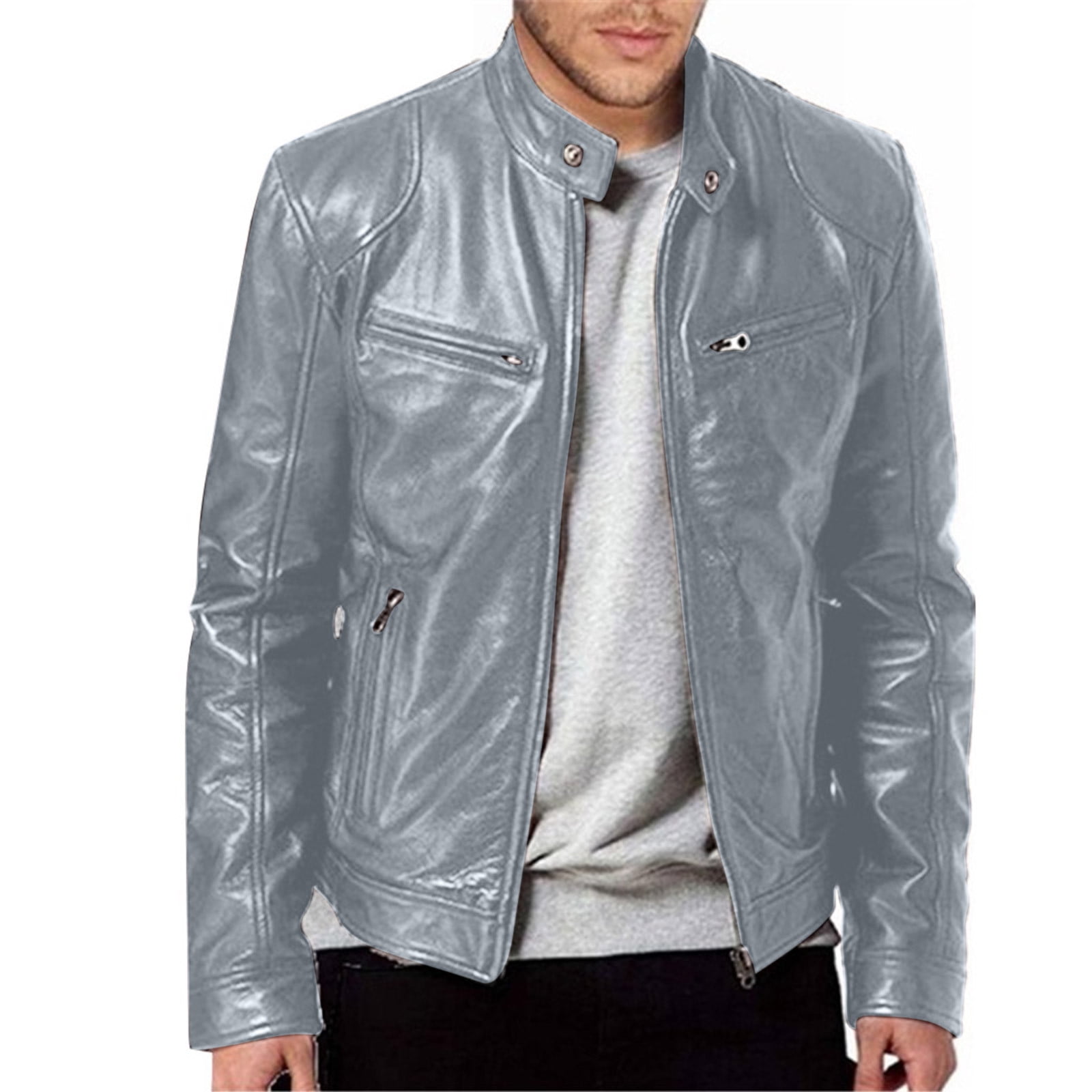 Mens Leather Motorcycle Jacket,Men's PU Leather Jacket Causal Faux ...