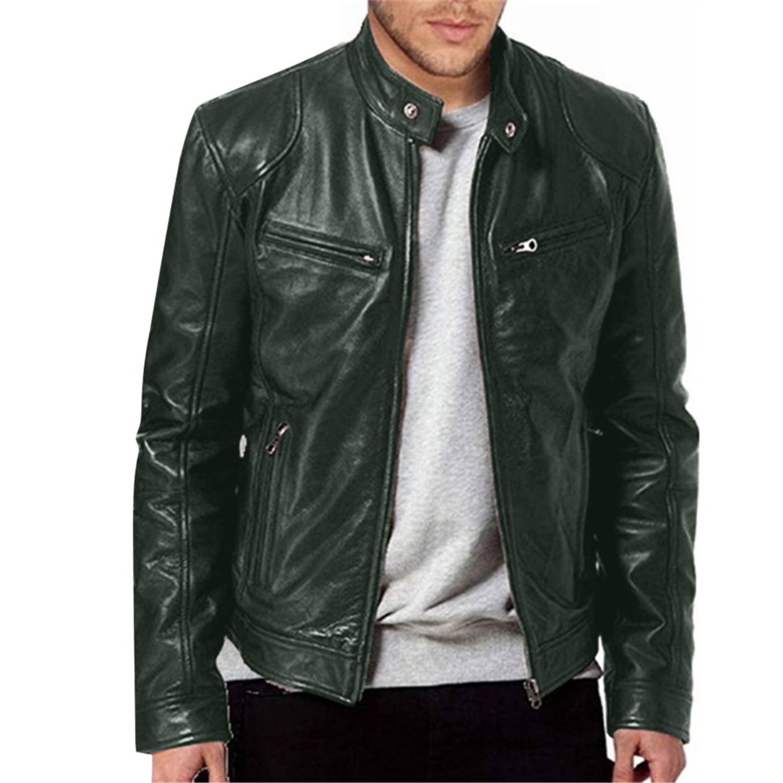 Mens Leather Motorcycle Jacket,Men's PU Leather Jacket Causal Faux ...