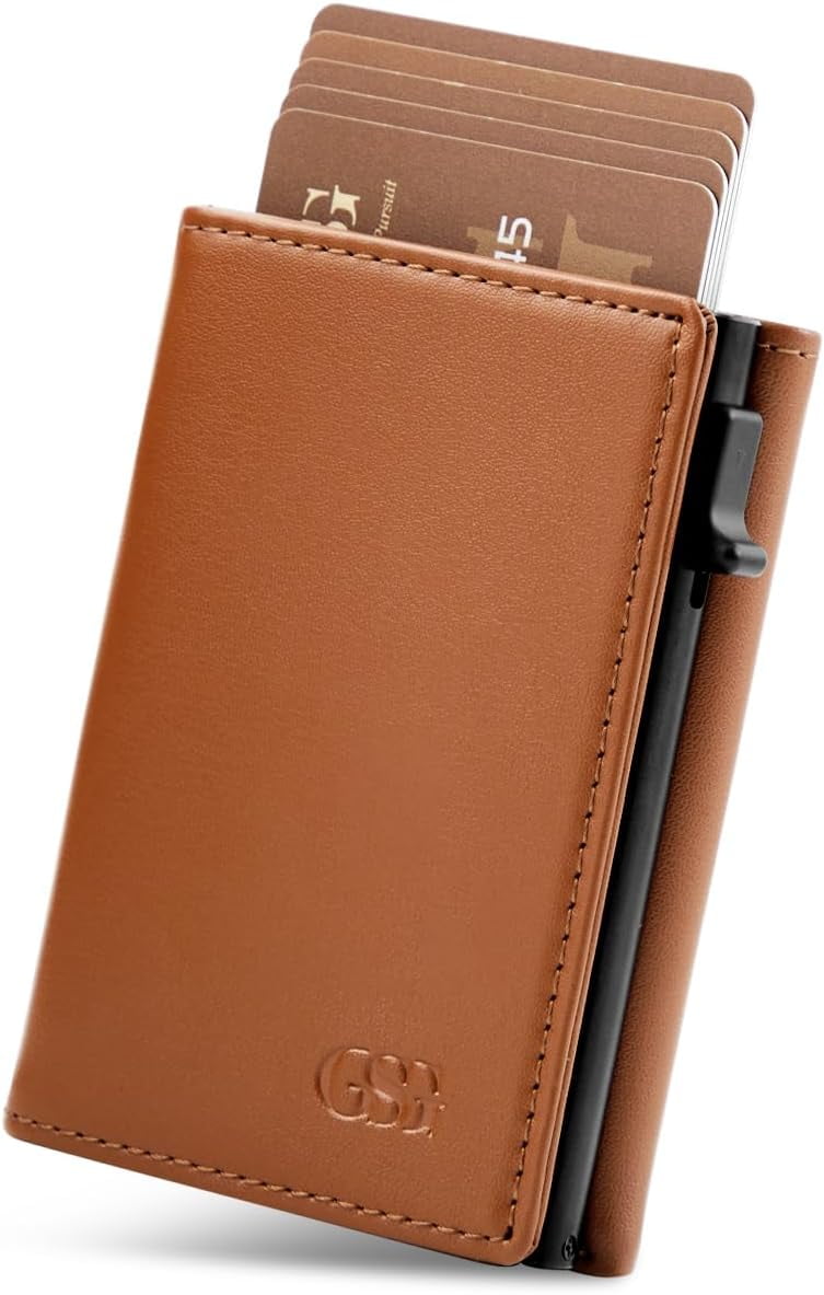 Mens Leather Wallet Pop Up Card Holder Slim RFID Blocking Smart Card Case 9-12 Card Capacity ...