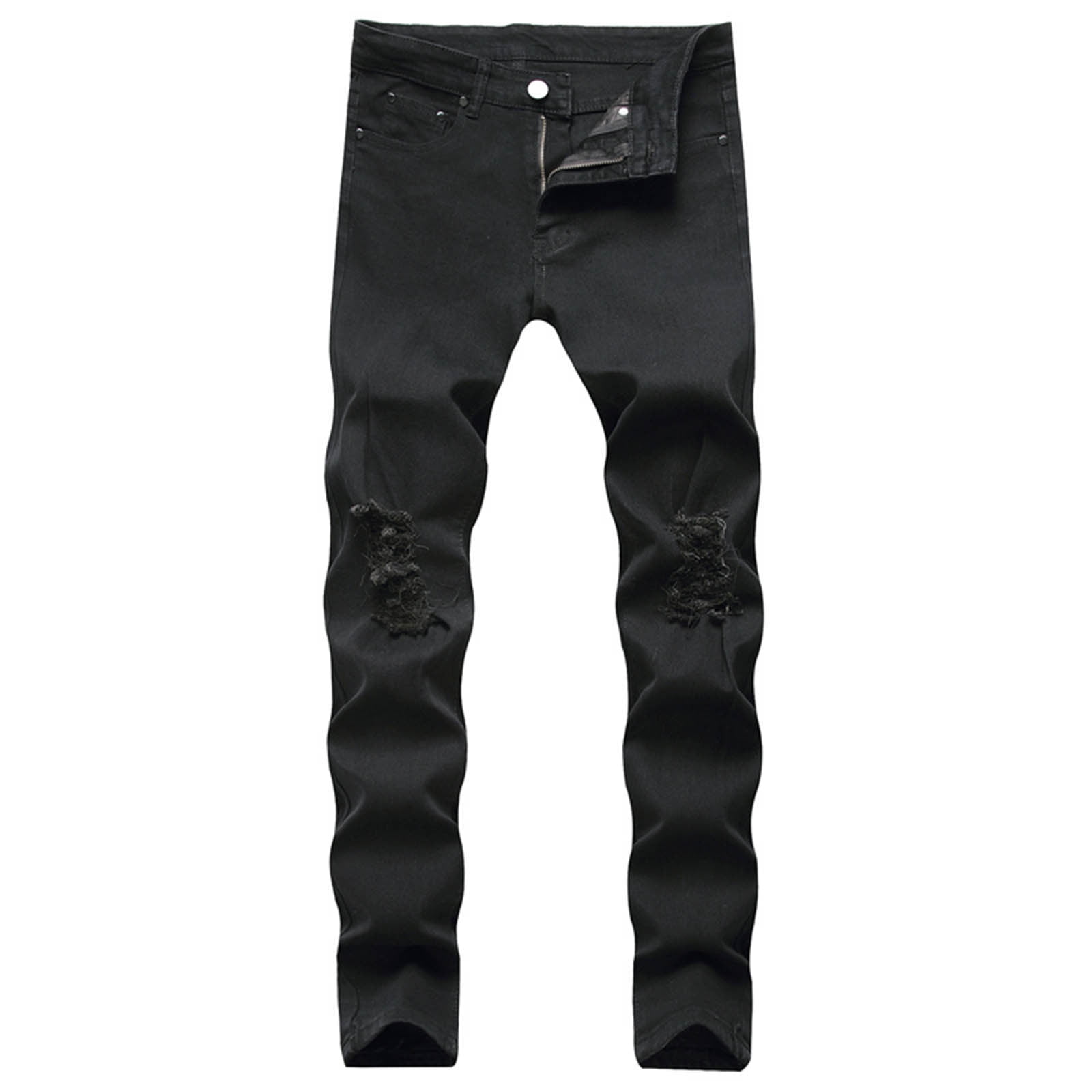 Mens Leg Baggy Jeans Ripped Jeans Zipper Wash Elastic Trend Outdoors ...